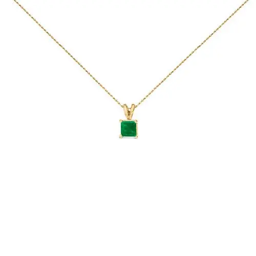 HAUS OF BRILLIANCE 14k Gold Gemstone Solitaire Pendant Necklace - Green Emerald | Yellow